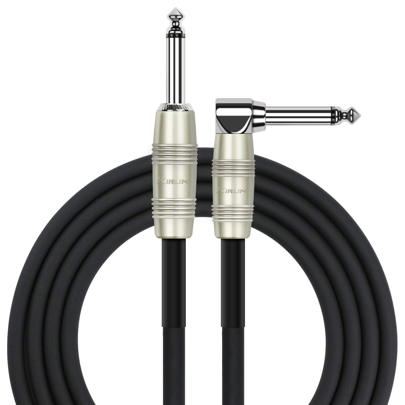 Kirlin Cable IP-202PR-20/BK - 20 Feet - Straight to Right Angle 1/4-Inch Plug Instrument Cable Black PVC Jacket