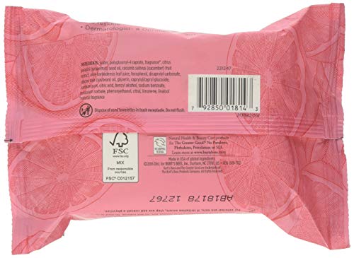 Burt's Bees Facial Cleansing Towelettes, Pink Grapefruit 30 ea (Pack of 2)