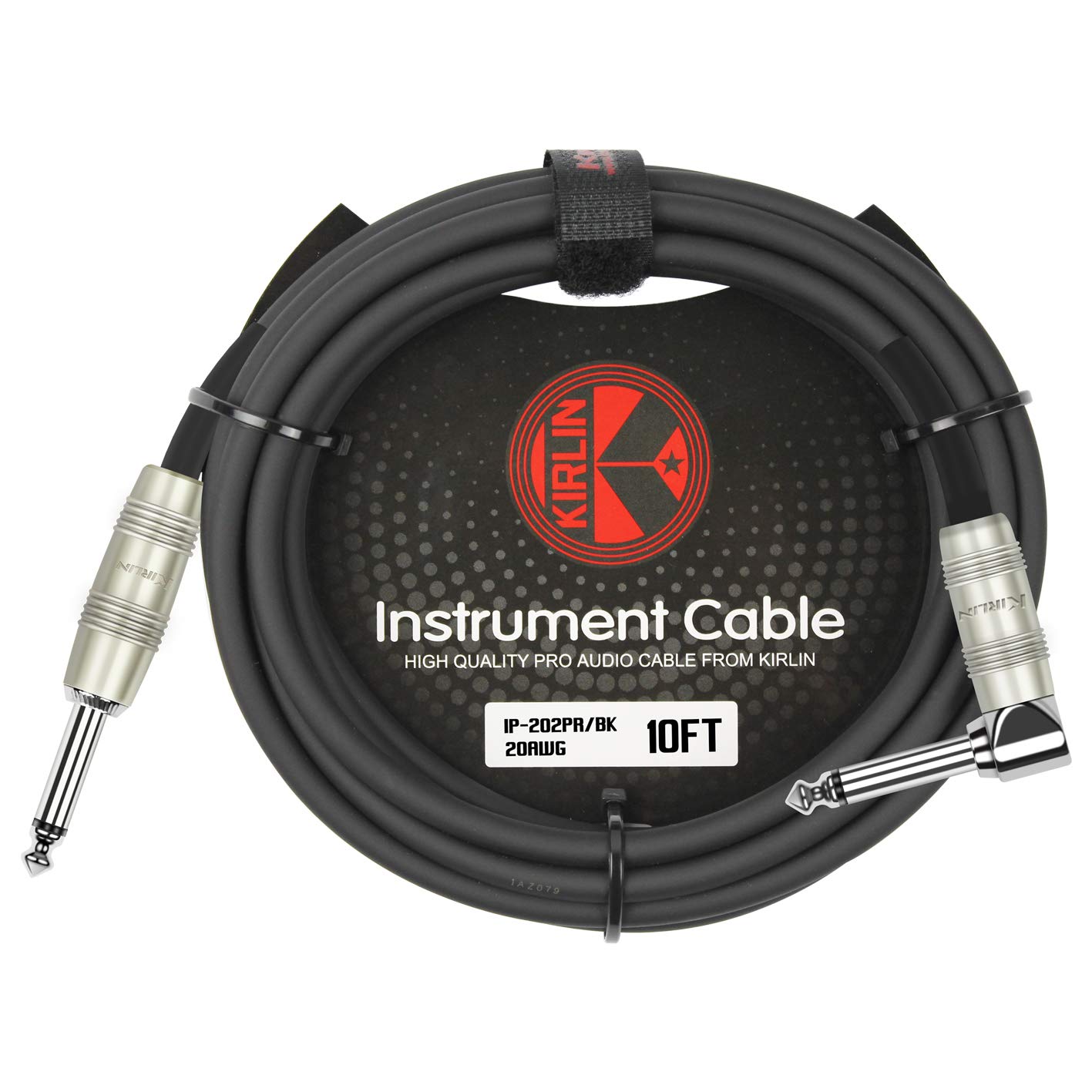 Kirlin Cable IP-202PR-20/BK - 20 Feet - Straight to Right Angle 1/4-Inch Plug Instrument Cable Black PVC Jacket