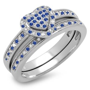 dazzlingrock collection sterling silver blue sapphire & white diamond heart shaped ring set, size 6