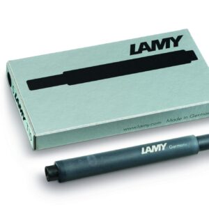 Lamy Safari Fountain Pen, Medium Nib + 5 Black Ink Cartridges (Blue)