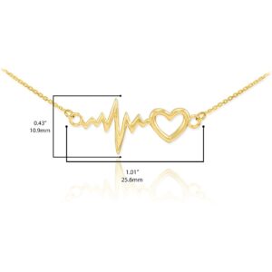 14K Yellow Gold Lifeline Pulse Heartbeat Open Heart Charm Pendant Necklace - 18" Rolo Chain