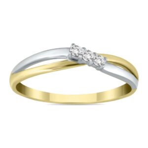 three stone diamond two tone ring in 10k white gold