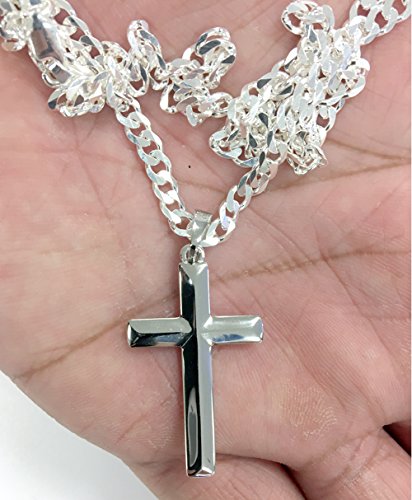 Diamond Cut Solid Cross .925 Sterling Silver Pendant 1" Long