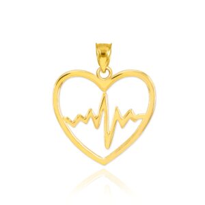 14k yellow gold lifeline pulse heartbeat open heart charm pendant