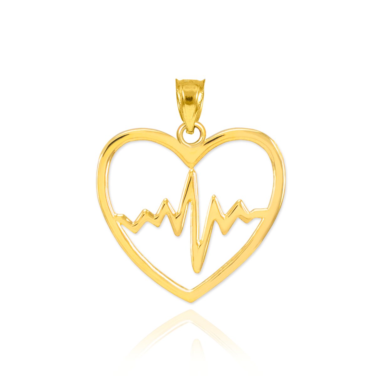 14k Yellow Gold Lifeline Pulse Heartbeat Open Heart Charm Pendant