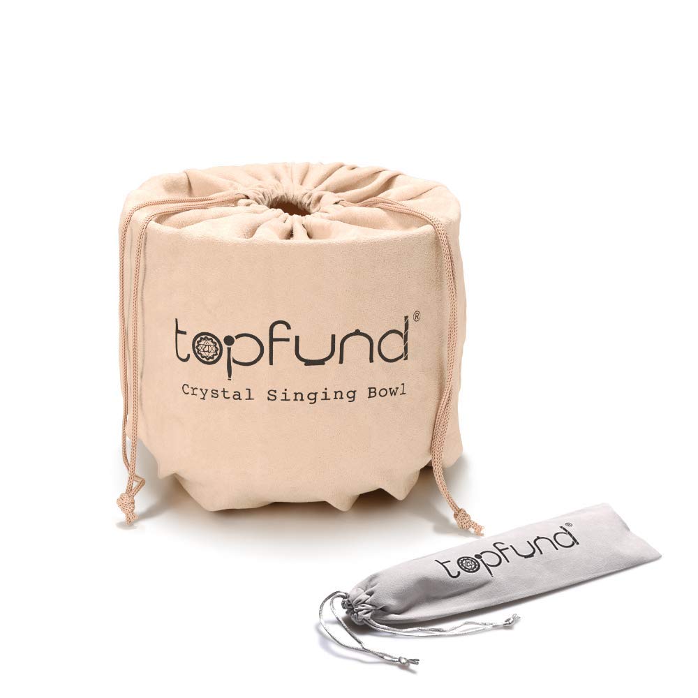 TOPFUND A Note Crystal Singing Bowl 8 inch Third Eye Chakra with Heavy Duty Carrying Case and Suede Mallet