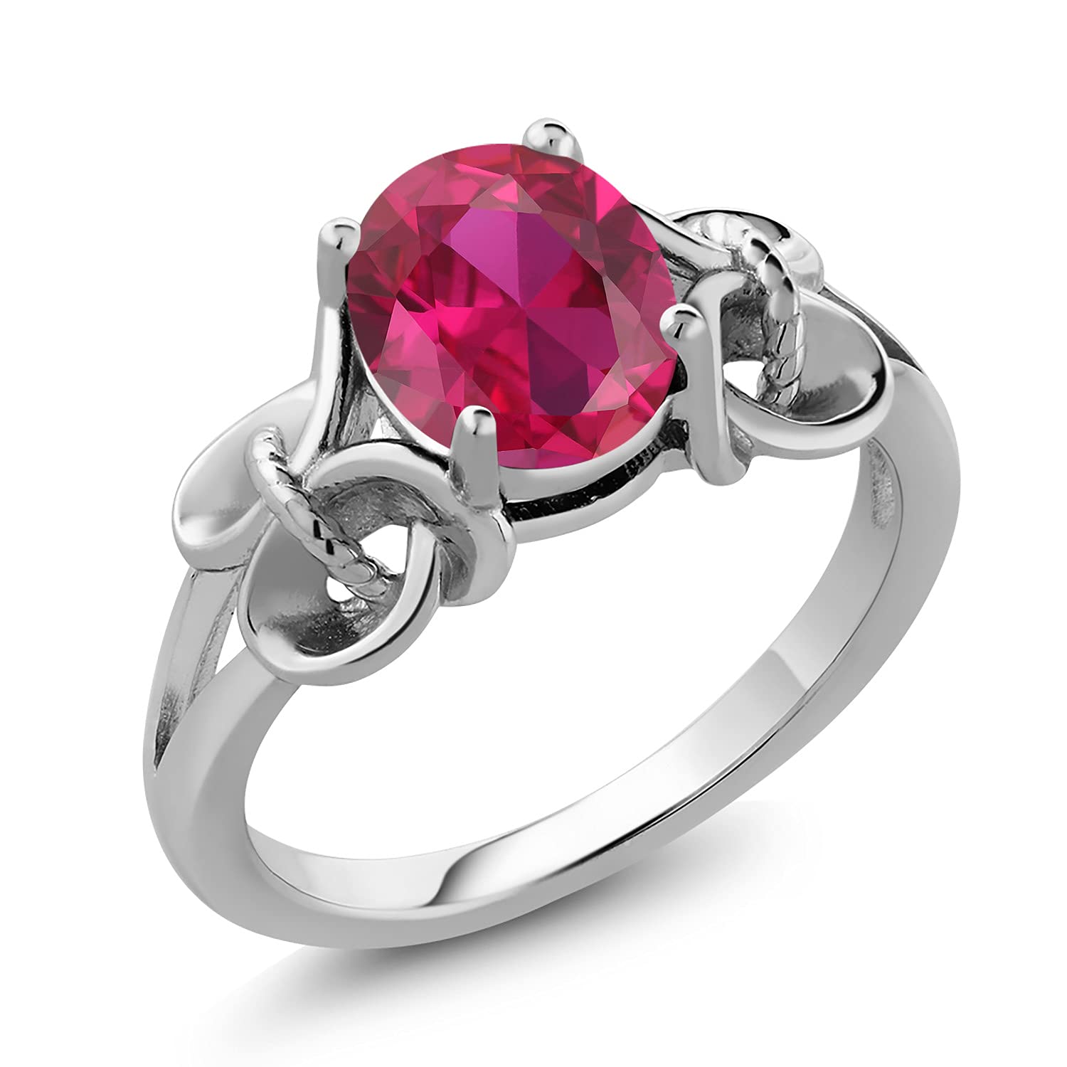 Sterling Silver Red Created Ruby Women's Ring (2.39 cttw, 9X7MM Oval),Red,Size 6