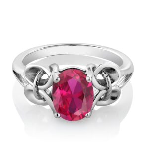 Sterling Silver Red Created Ruby Women's Ring (2.39 cttw, 9X7MM Oval),Red,Size 6