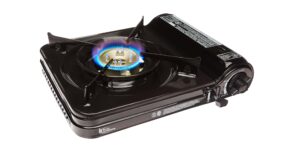 sterno 50106 portable butane stove with piezo electronic ignition and adjustable flame, 9000 btu, black