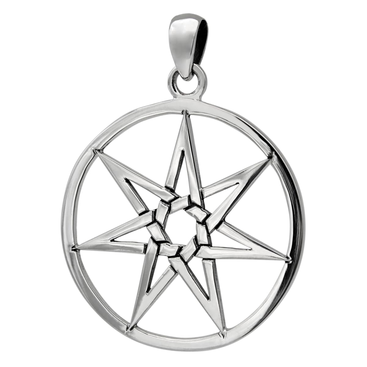 Moonlight Mysteries Fairy Star Pendant - Large .925 Sterling Silver Septagram 7 Point Faerie Star Jewelry (1 Inch Diameter)