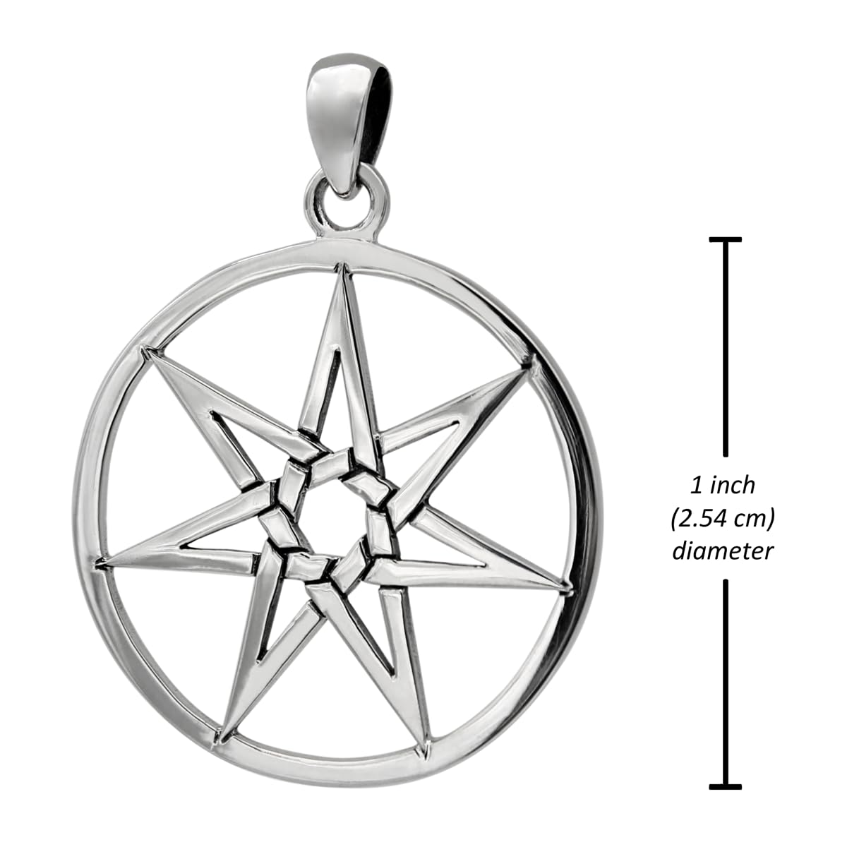 Moonlight Mysteries Fairy Star Pendant - Large .925 Sterling Silver Septagram 7 Point Faerie Star Jewelry (1 Inch Diameter)