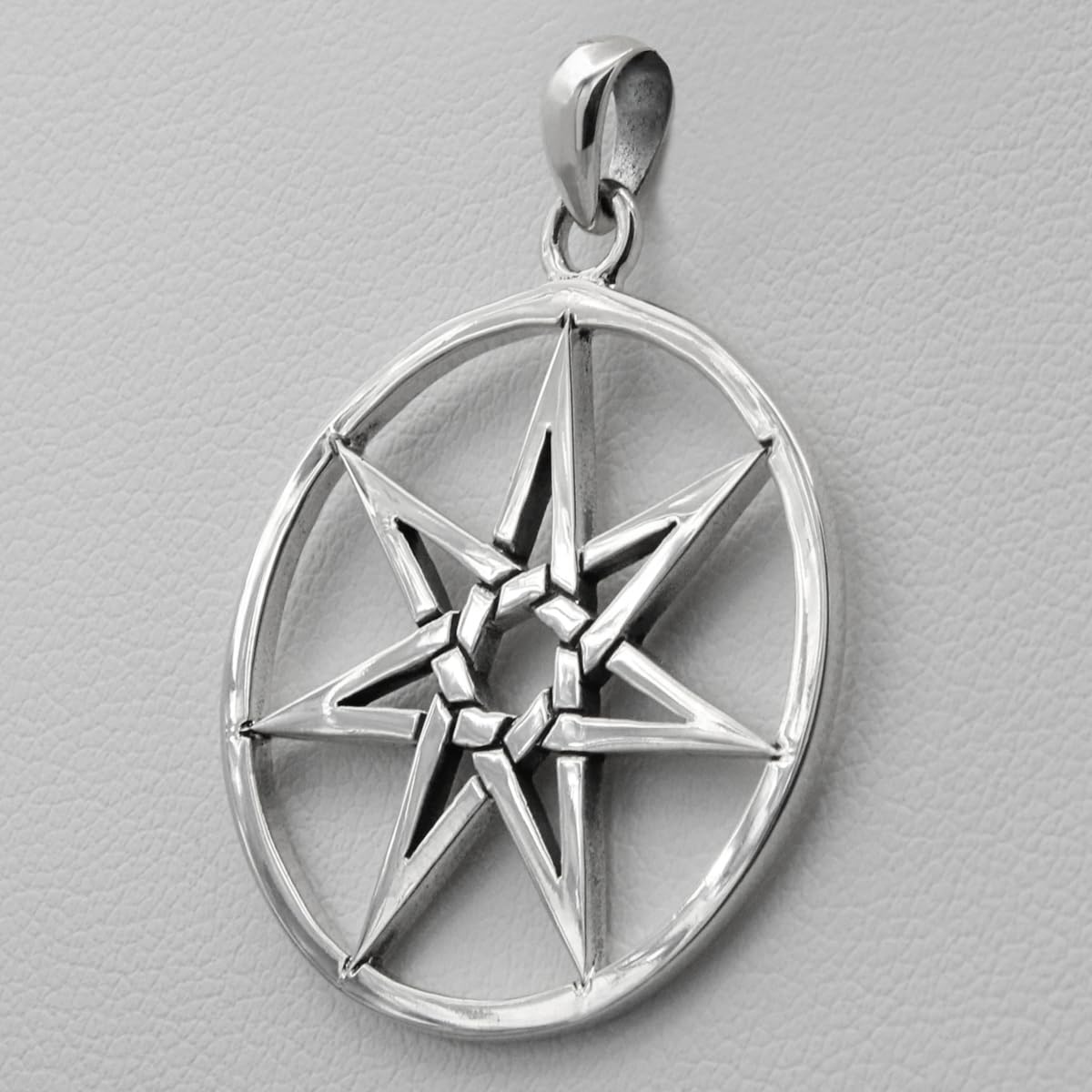 Moonlight Mysteries Fairy Star Pendant - Large .925 Sterling Silver Septagram 7 Point Faerie Star Jewelry (1 Inch Diameter)