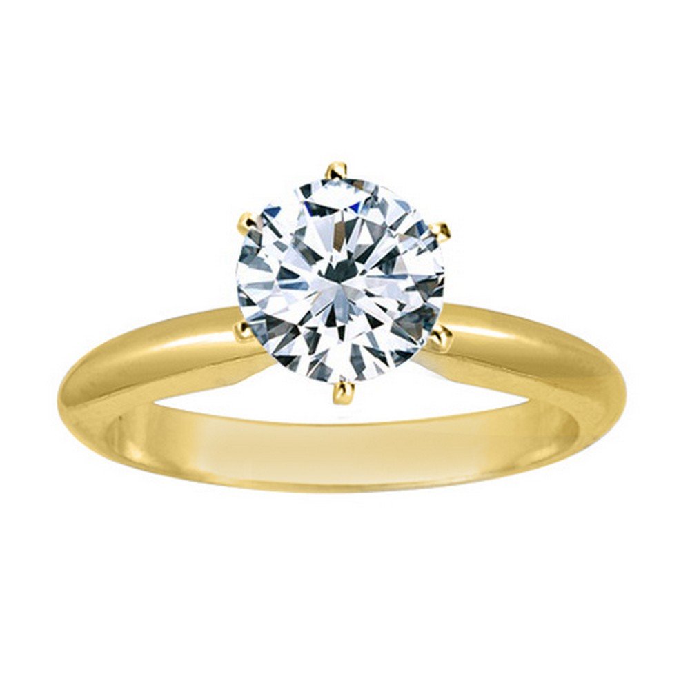 IGI Certified 1.00 Carat Round Brilliant Cut/Shape 14K Yellow Gold Solitaire Diamond Engagement Ring 6 Prong (H-I Color, I1-I2 Clarity)