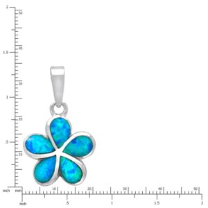 Honolulu Jewelry Company Sterling Silver Plumeria Flower Necklace Pendant with Simulated Blue Opal (19mm)