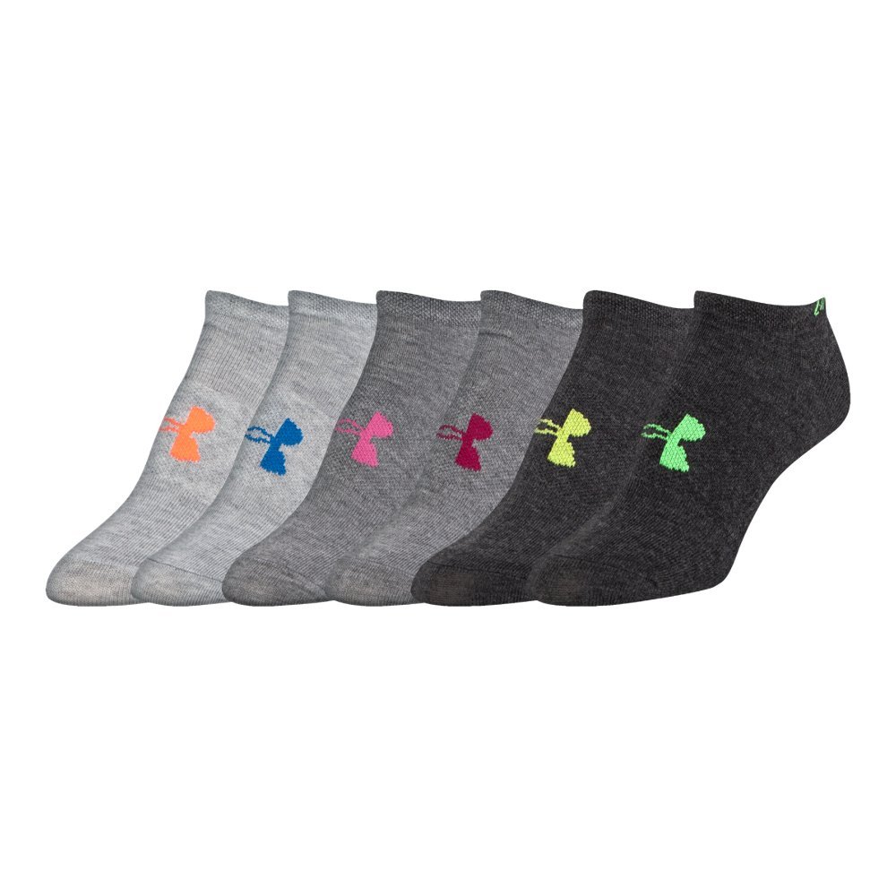 Under Armour Women's Essential No Show Socks, Multipairs, Heather/Assorted Colors (6-Pairs), Medium