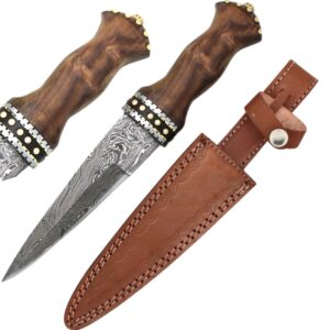 wild turkey handmade custom real damascus collection scottish outdoor hunting knife (brown)