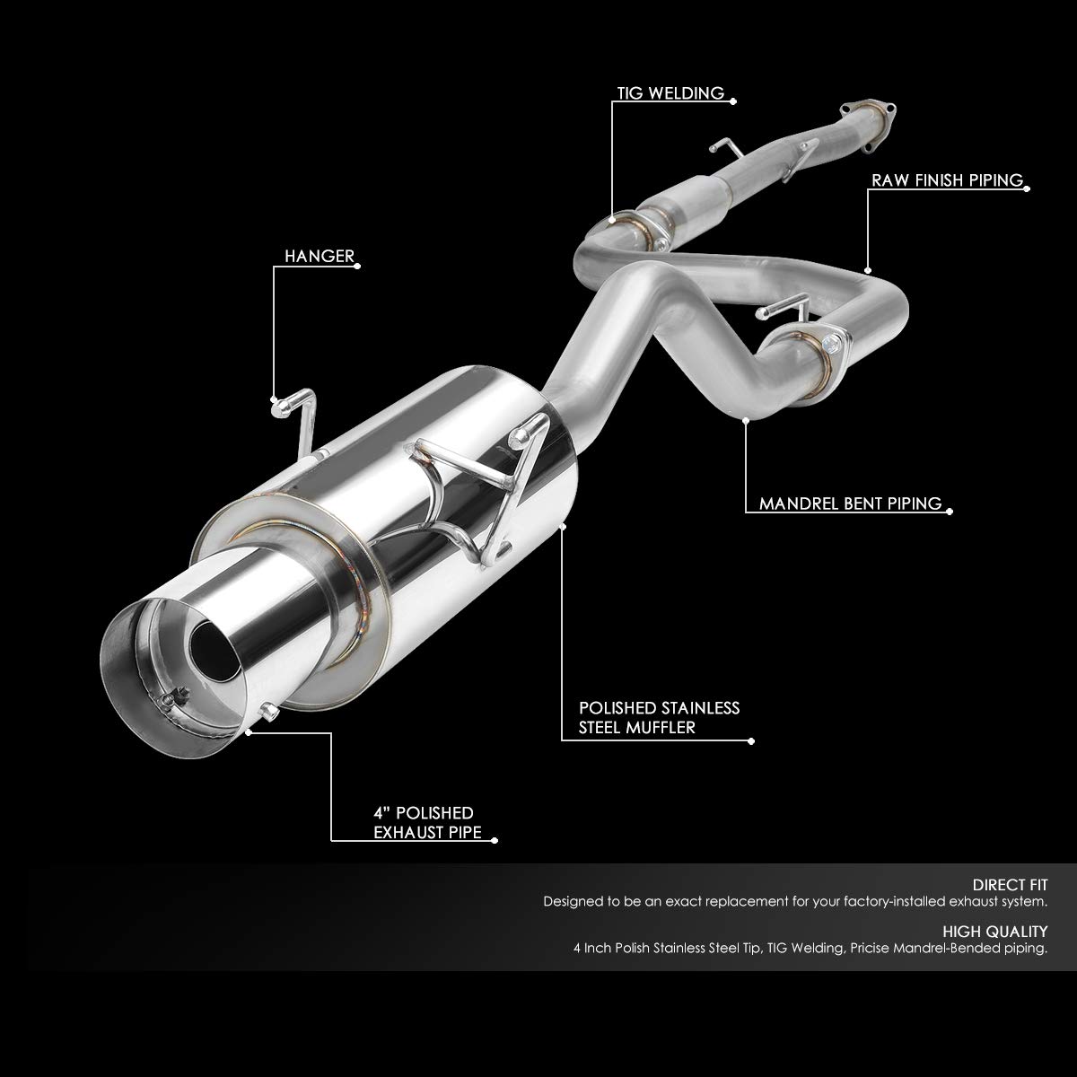 4 Inches Round Muffler Tip Catback Exhaust System Compatible with Acura Integra RS GS LS 4-Door Sedan 1994-2001, Stainless Steel