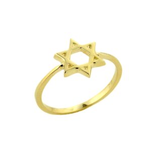 dainty 14k yellow gold band jewish star of david ring for women, size 10