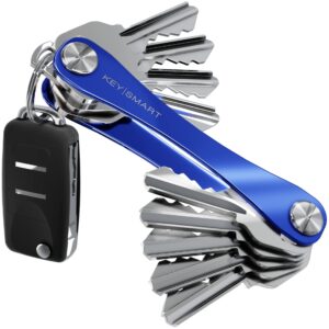 keysmart key holder for keychain key ring - compact key organizer key chain key case, minimalist pocket-sized edc keychain, loop piece for car fobs, expandable (up to 14 keys, blue)