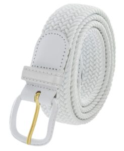 belts.com leather covered buckle woven elastic stretch belt, white, (l(37"-39")