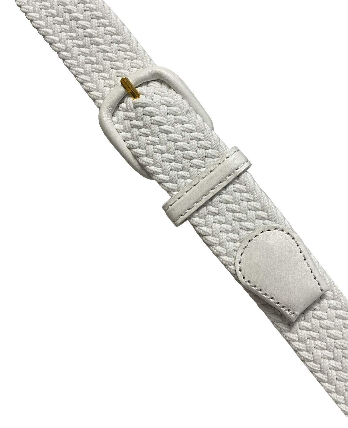 Belts.com Leather Covered Buckle Woven Elastic Stretch Belt, White, (L(37"-39")