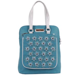 nicole lee makenzie floral encrusted beads backpack purse, blue, one size