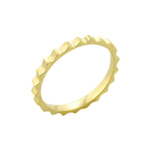 modern contemporary rings stackable 14k yellow gold gear cut mid finger band knuckle ring, size 5