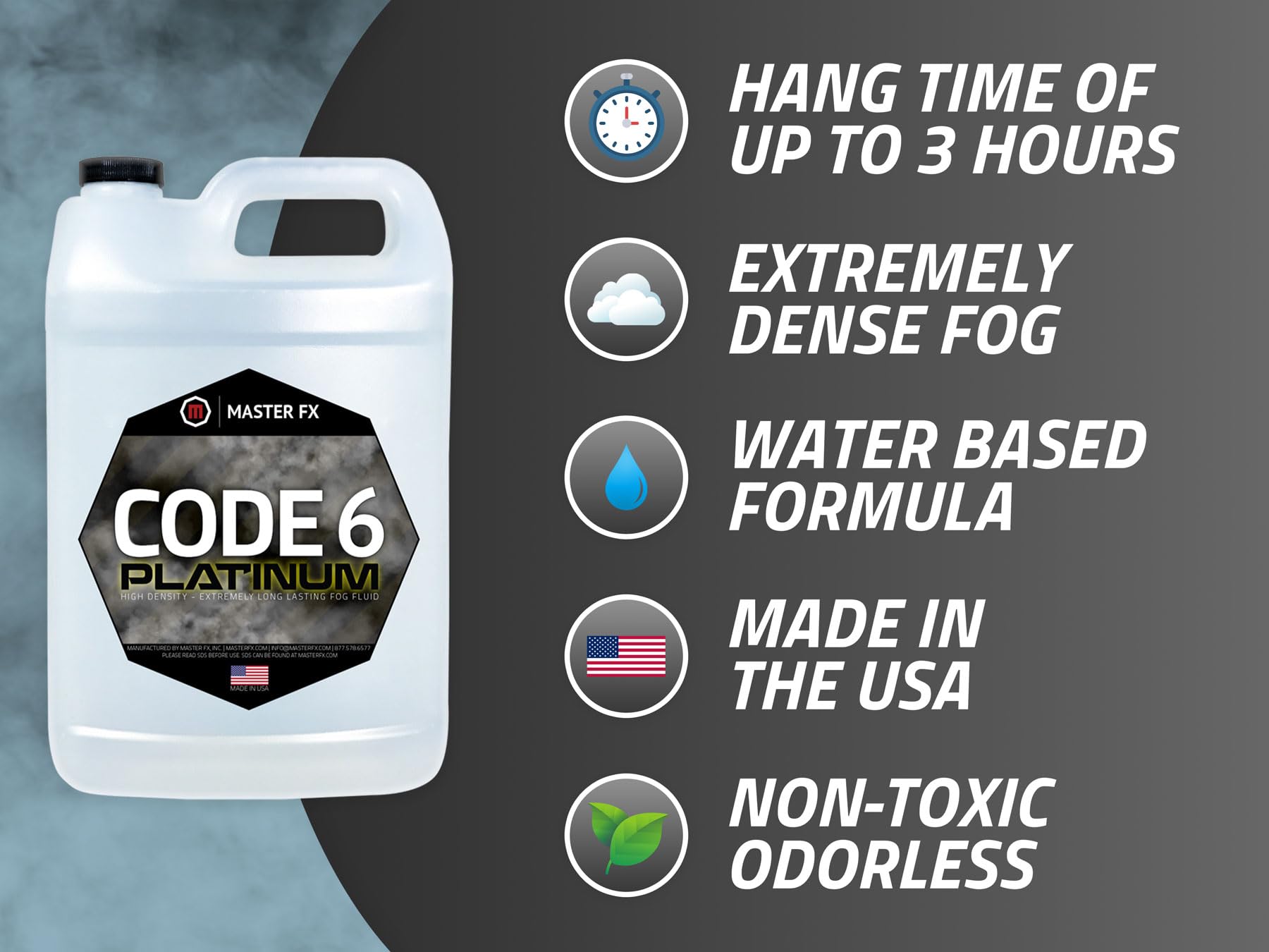 Code 6 Platinum ® - Extreme High Density - Extremely Long Lasting - HDF Organic Fog Machine Fluid, USA Made, Water Based - 1 Gallon