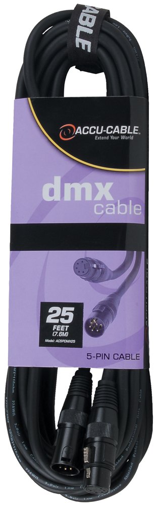 Accu Cable AC5PDMX25, DMX Stage Light Cable, 5 Pin Male to 5Pin Female Connection (25 FT)