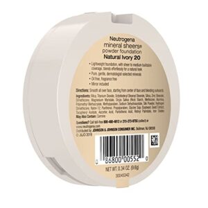 Neutrogena Mineral Sheers Compact Powder Foundation, Lightweight & Oil-Free Mineral Foundation, Fragrance-Free, Natural Ivory 20,.34 oz (Pack of 2)