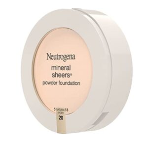 Neutrogena Mineral Sheers Compact Powder Foundation, Lightweight & Oil-Free Mineral Foundation, Fragrance-Free, Natural Ivory 20,.34 oz (Pack of 2)