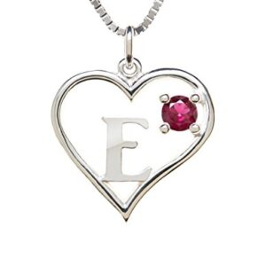 Arbach’s Icy Jewelry - Sterling Silver Box Chain Personalized Birthstone Pendant Statement Necklace - Heart & Letter (E)