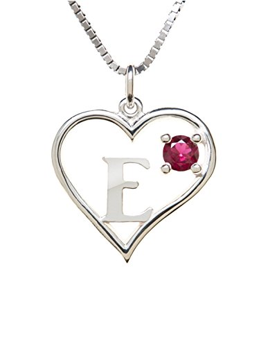 Arbach’s Icy Jewelry - Sterling Silver Box Chain Personalized Birthstone Pendant Statement Necklace - Heart & Letter (E)