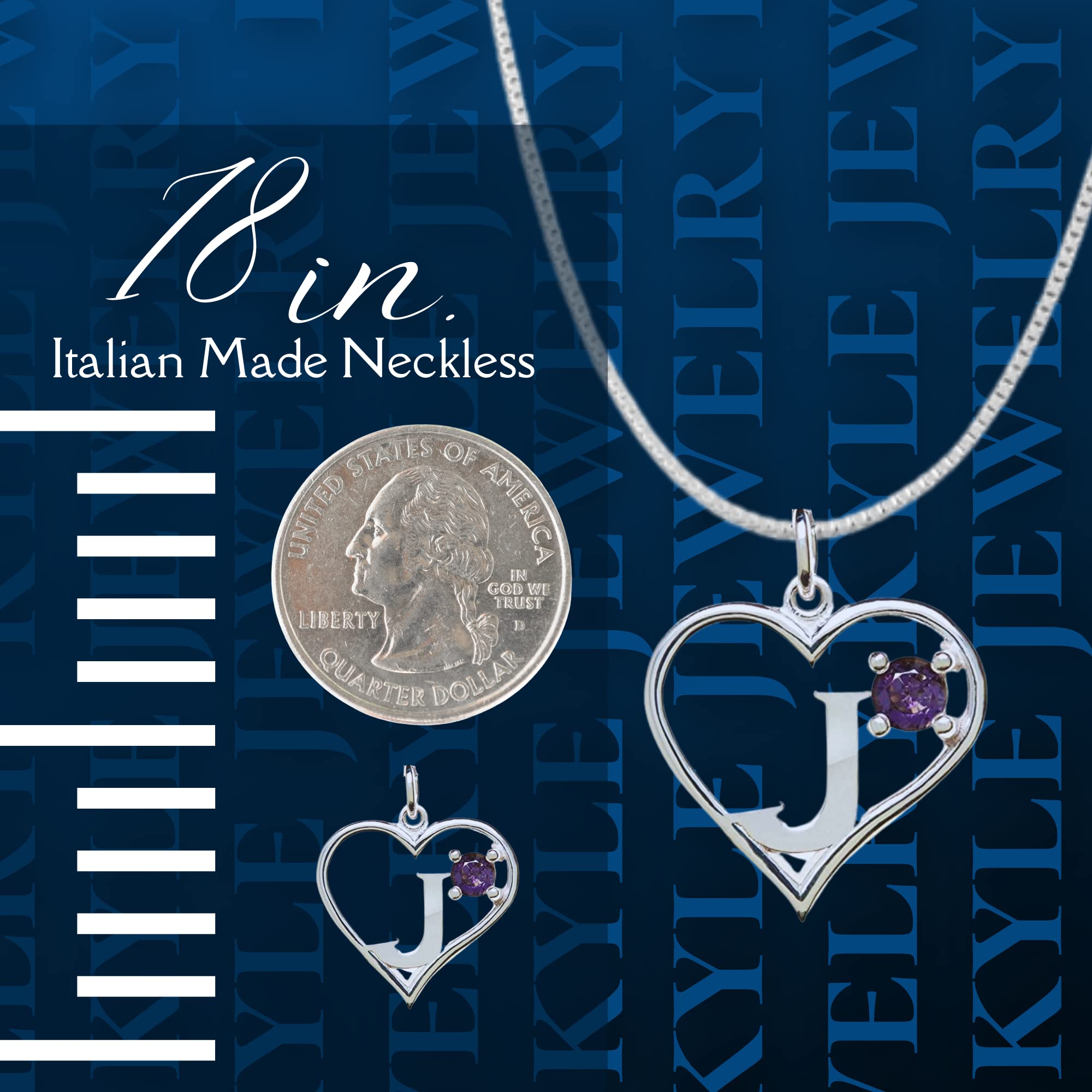 Arbach’s Icy Jewelry - Sterling Silver Box Chain Personalized Birthstone Pendant Statement Necklace - Heart & Letter (J)