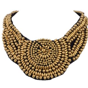 Alilang Tribal Ethnic Golden Beaded Bib Aztec Sun Scallop Edge Statement Necklace