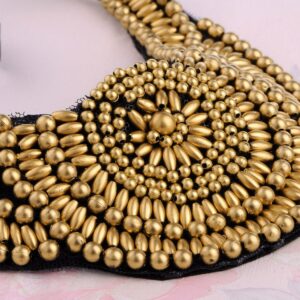 Alilang Tribal Ethnic Golden Beaded Bib Aztec Sun Scallop Edge Statement Necklace