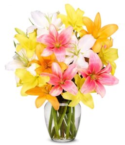 from you flowers - stunning lily bouquet with glass vase (fresh flowers) birthday, anniversary, get well, sympathy, congratulations, thank you