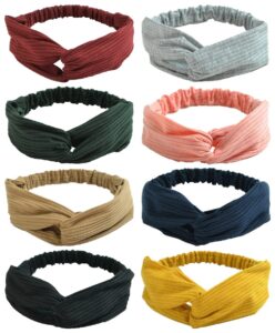 qandsweet women and little girl's stretchy headbands teens cross hairband for fashion shampoo sports 8 pack (8 colors, girl head 40-52cm)