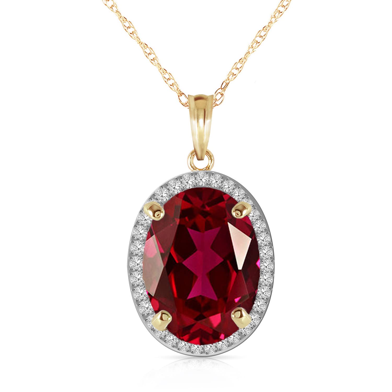 Galaxy Gold GG 14k 24" Solid Yellow Gold Necklace 7.93 ct Oval-shaped Ruby Diamonds Pendant