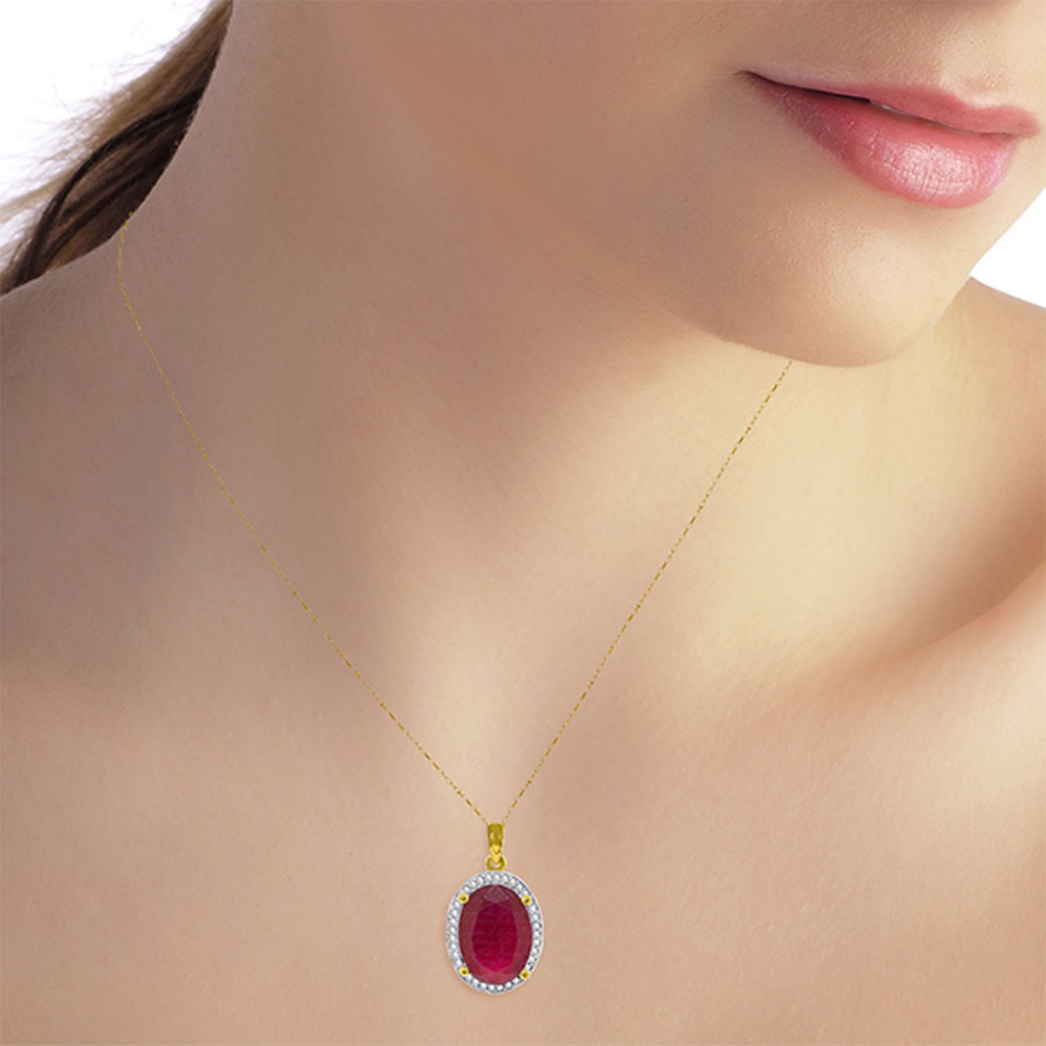 Galaxy Gold GG 14k 24" Solid Yellow Gold Necklace 7.93 ct Oval-shaped Ruby Diamonds Pendant