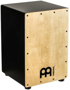 meinl cajon box drum with internal snares - not made in china - maple frontplate / mdf body full size, 2-year warranty (mcaj100bk-ma)