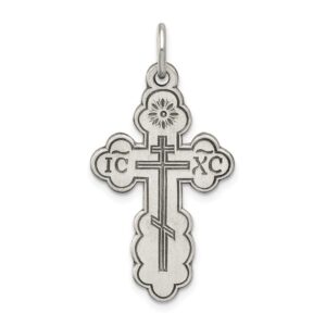 the black bow sterling silver antiqued eastern orthodox cross pendant, 13 x 25mm