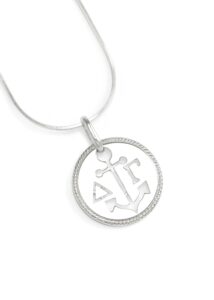 the collegiate standard delta gamma sterling silver circular pendant with cut-out anchor