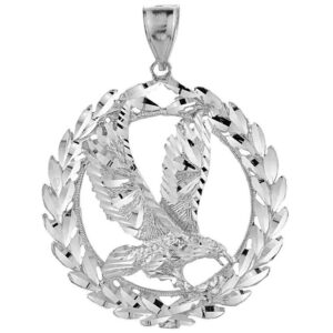 animal kingdom .925 sterling silver 2-1/3" patriotic usa american eagle with olive wreath peace round pendant only