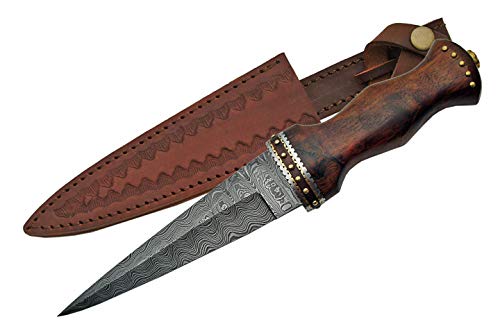 Szco Supplies 12.5" Damascus Steel Sgian Dubh Scottish Dirk Knife, One Size, Brown (DM-1076)