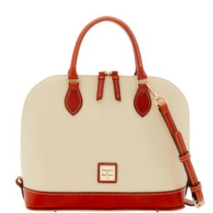 dooney & bourke women's zip zip satchel in pebble grain leather, large handbag with adjustable & detachable shoulder strap, bone