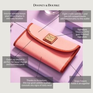 Dooney & Bourke Women's Continental Clutch in Pebble Grain Leather, Trifold Wallet with Multiple Card Holder, Caramel