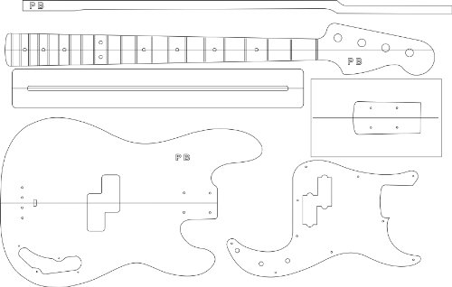 Electric Guitar Routing Template - P Bass