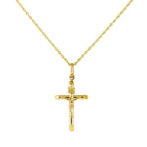 pyramid jewelry 14k yellow gold jesus crucifix cross pendant with luxury italian chain (16 inches)